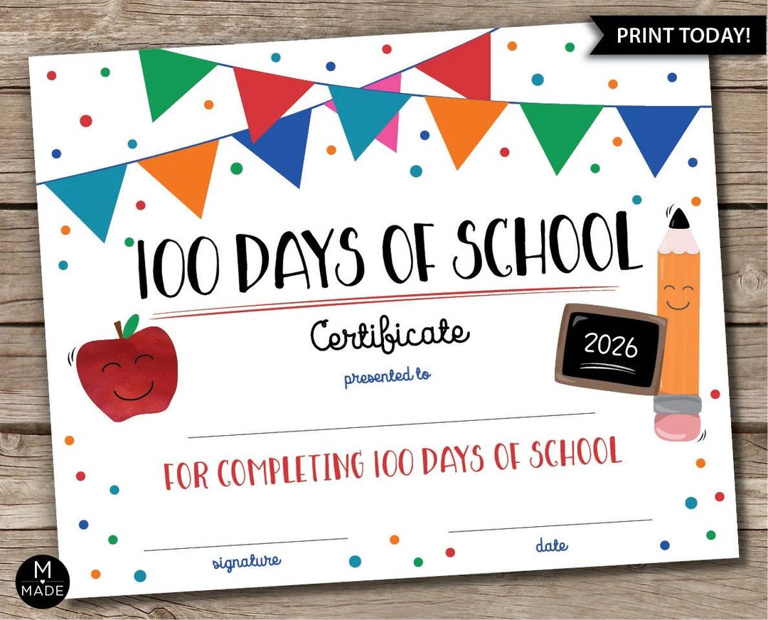 Happy 100th Day of School Certificate 100 Days of School Certificate ...