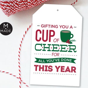 Cup of Cheer Gift Tags, Coffee Mug Christmas Teacher Gift Tag, Hot ...
