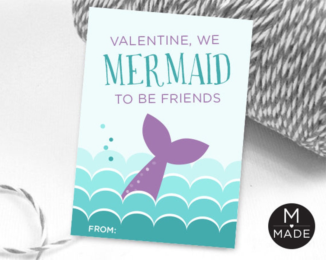 Mermaid Valentine's Day Card Printable, Class Valentine's Card, Mermaid ...