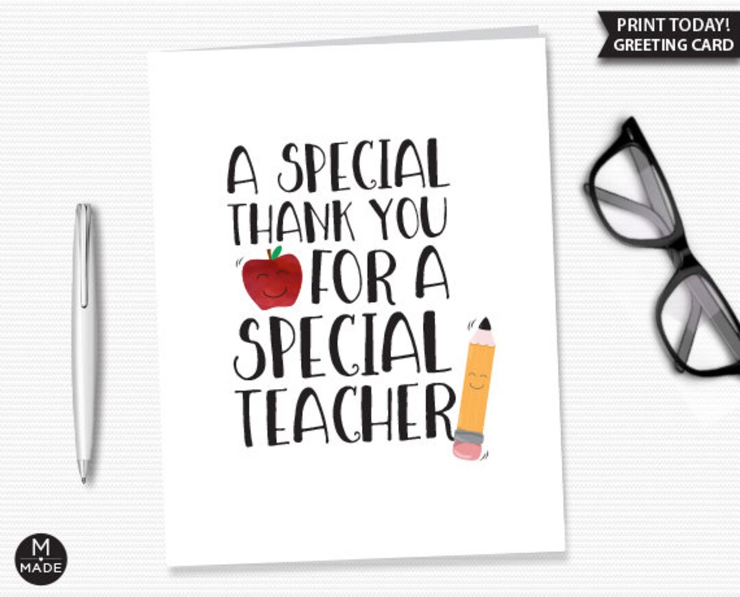Special Thank You for A Special Teacher Card Printable Teacher Thank ...