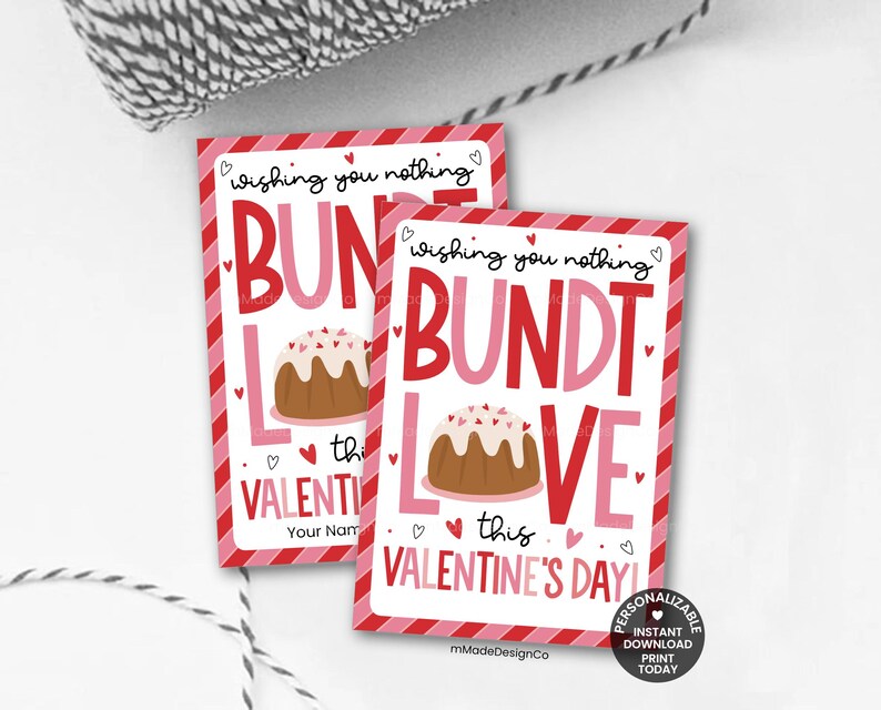 Bundt Valentine's Day Gift Tags Personalizable Template Mini Cakes ...