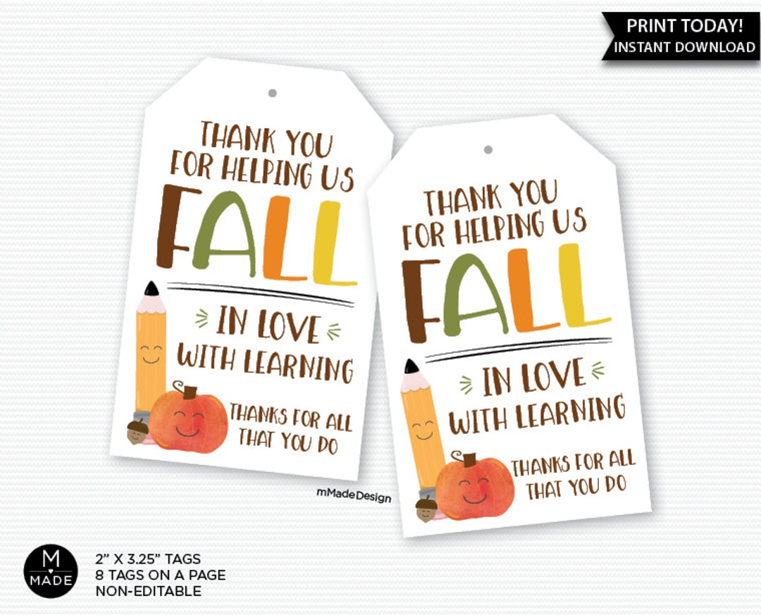 Fall in Love With Learning Tags Teacher Gift Teacher - Etsy
