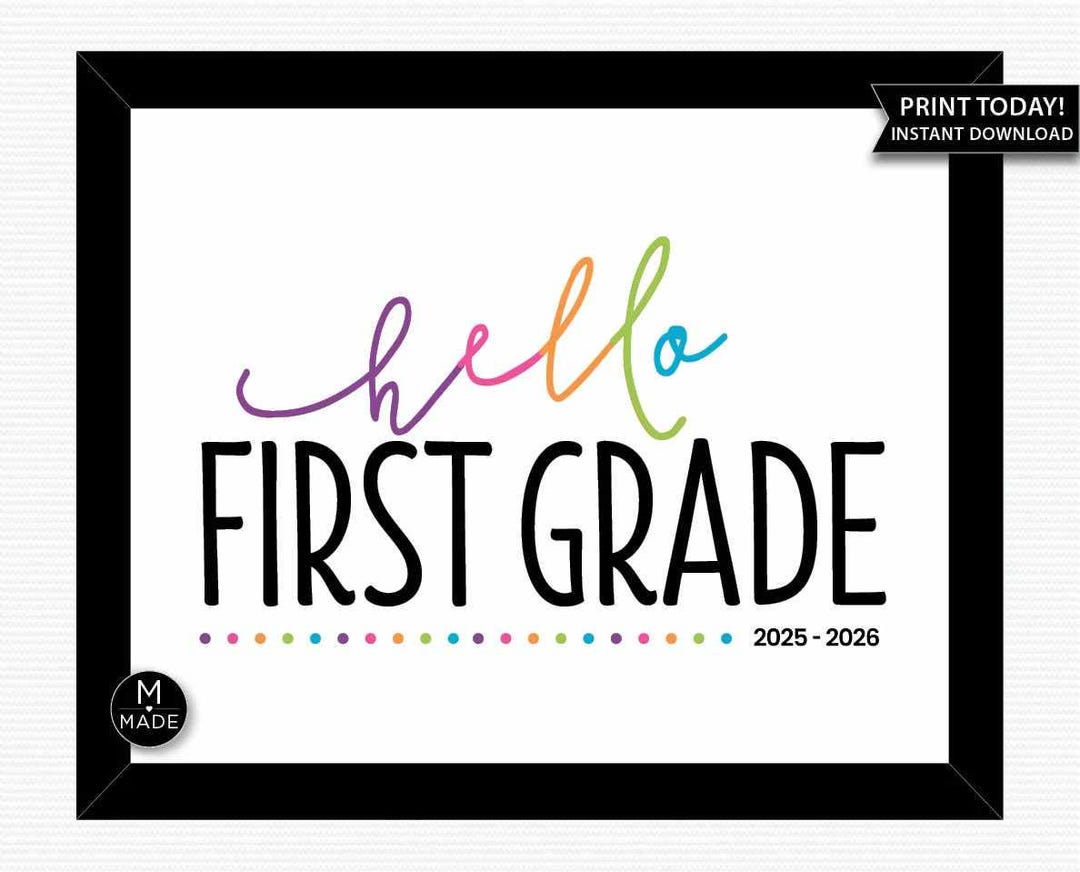 Hello First Grade Sign 1st Grade Photo Prop School Classroom Welcome ...