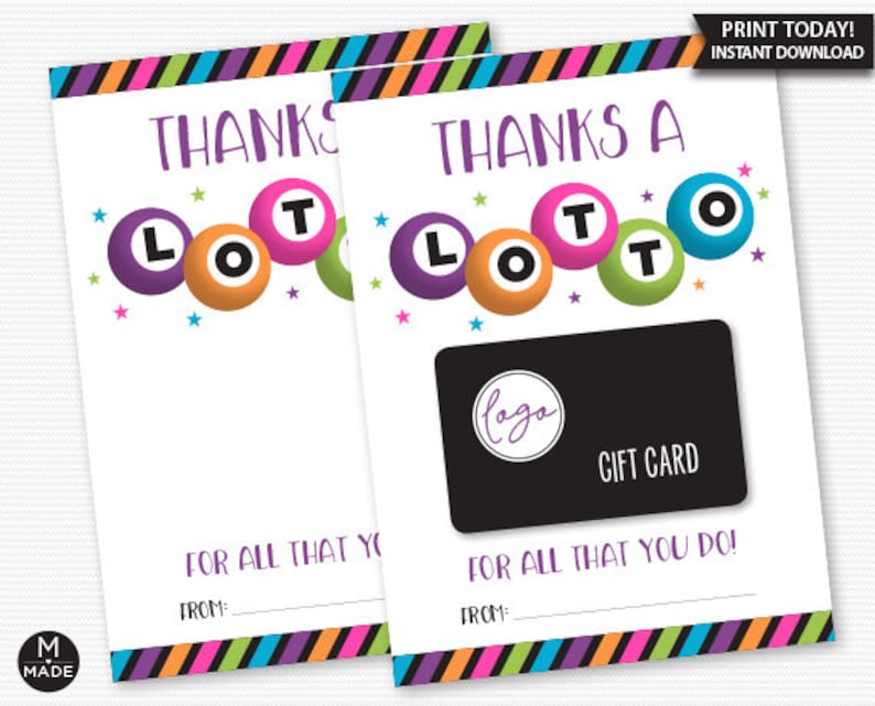 Thanks A Lotto for All That You Do Gift Card Holder Printable - Etsy