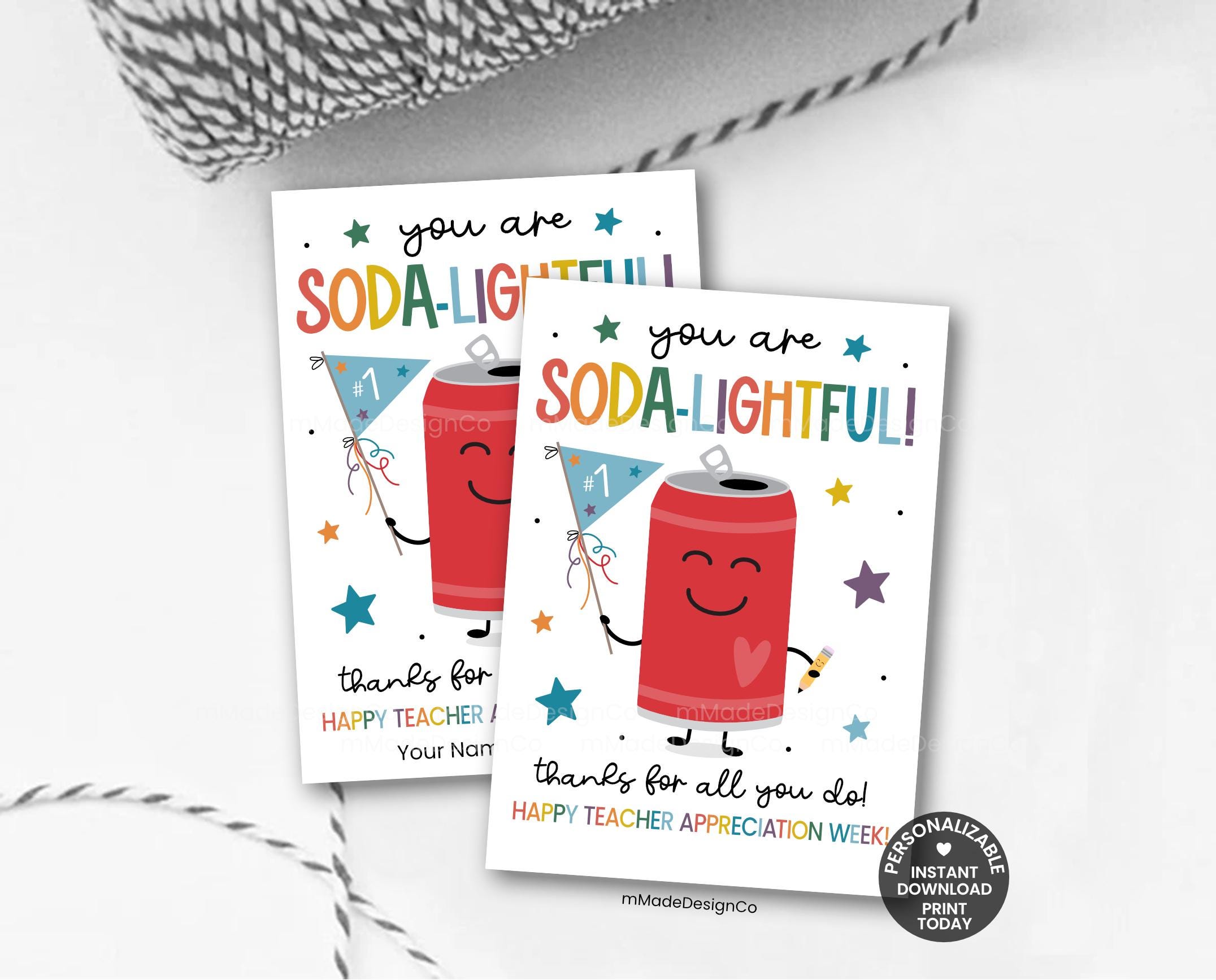 Soda Teacher Appreciation Week Thank You Gift Tags Personalizable ...