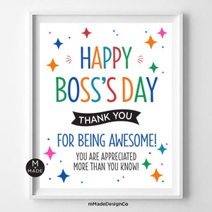 Boss Appreciation Sign Boss Day Sign Happy Boss's Day for Office Thank ...