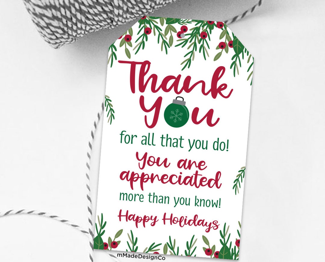 Thank You Gift Tags for Christmas Employee Appreciation Teacher Thank ...