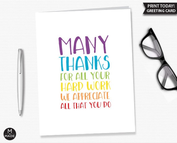 Many Thanks for All Your Hard Work Card Printable Employee - Etsy Canada