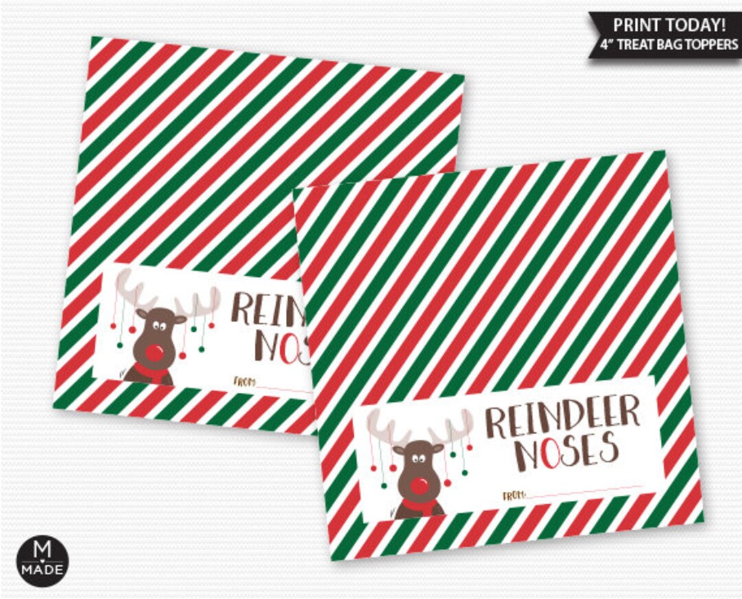 Reindeer Noses Treat Bag Toppers, Printable, Christmas Treat Bag ...