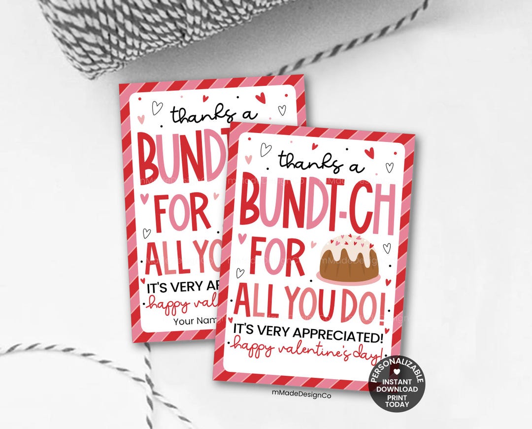 Bundt Valentine's Day Thank You Tags Personalizable Template Coworker ...