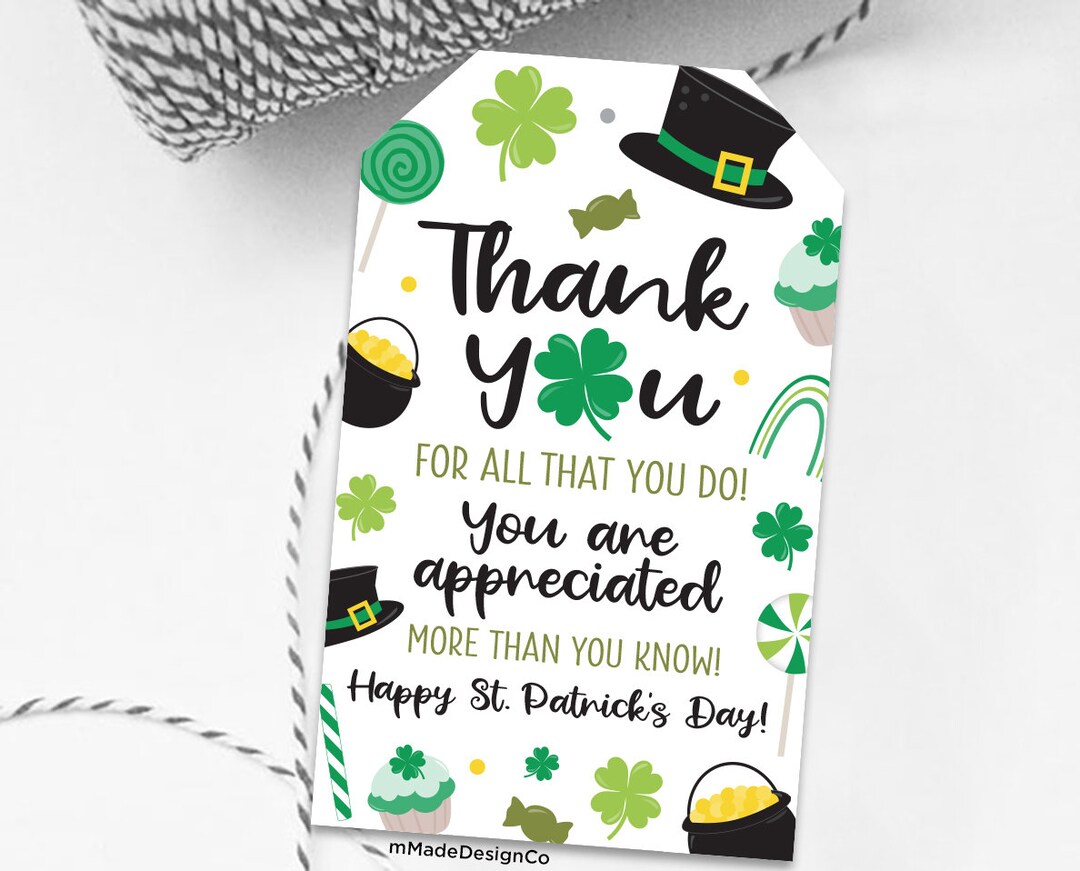 St. Patrick's Day Appreciation Gift Tags Employee Staff Thank You for ...