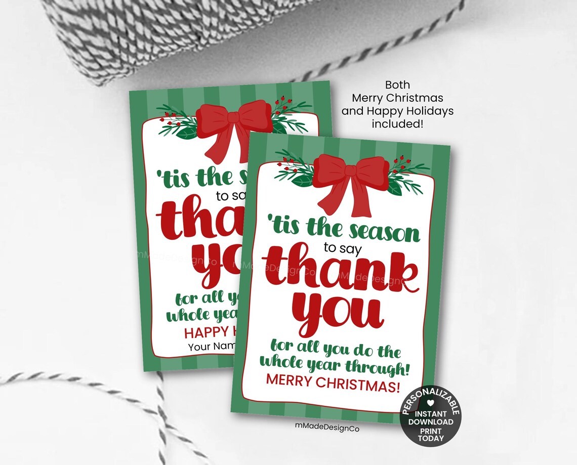 Tis the Season to Say Thank You Holiday Gift Tags Personalizable ...