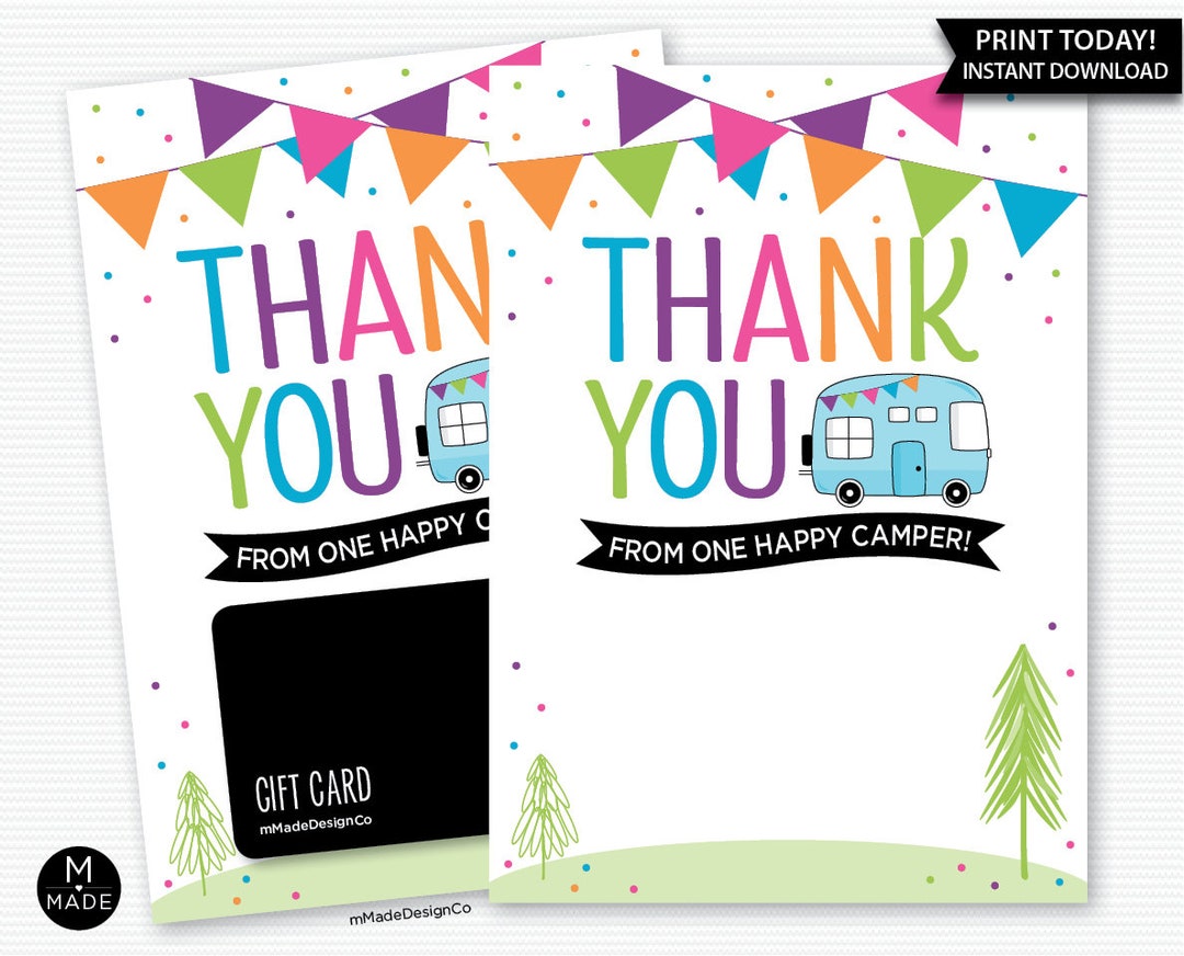 Thank You From One Happy Camper Summer Camp Thank You Gift Card Holder ...