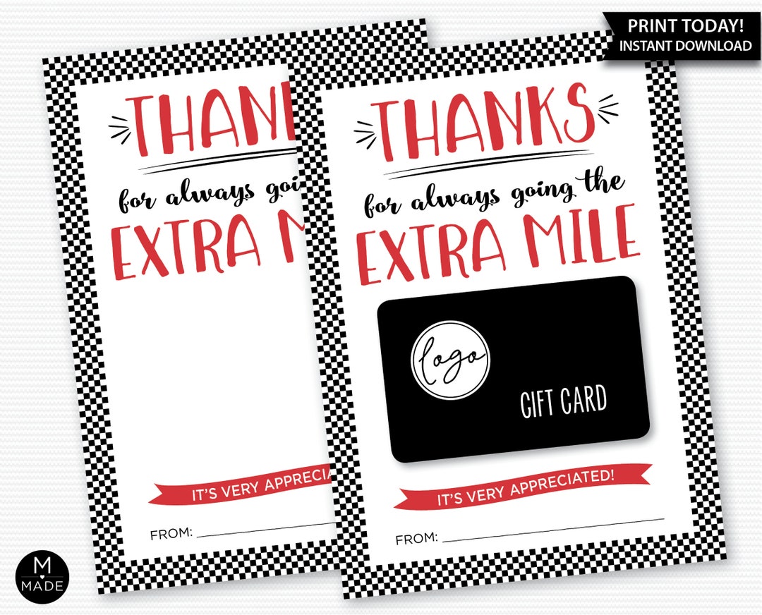 Thanks for Going the Extra Mile Gas Gift Card Holder Printable ...