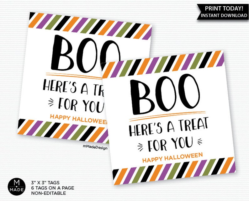 Halloween Treat Tags Boo Here's A Treat for You Halloween Cookie Tags ...