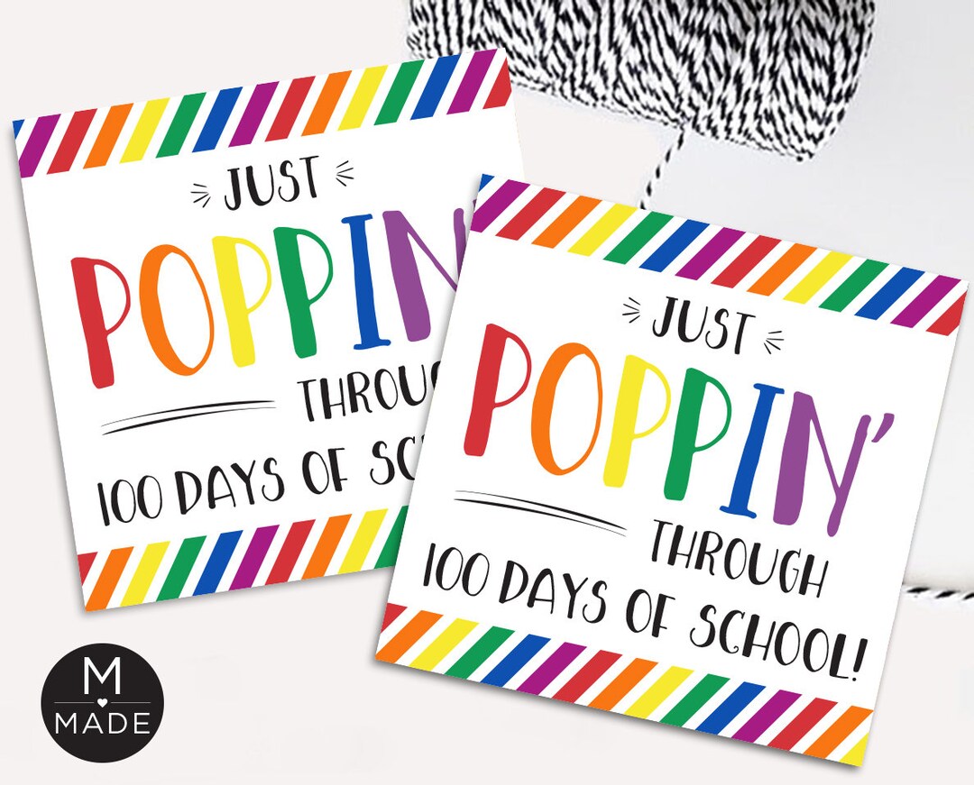 Poppin' Through 100 Days of School Tags 100th Day Tags Fidget Toy Gum ...