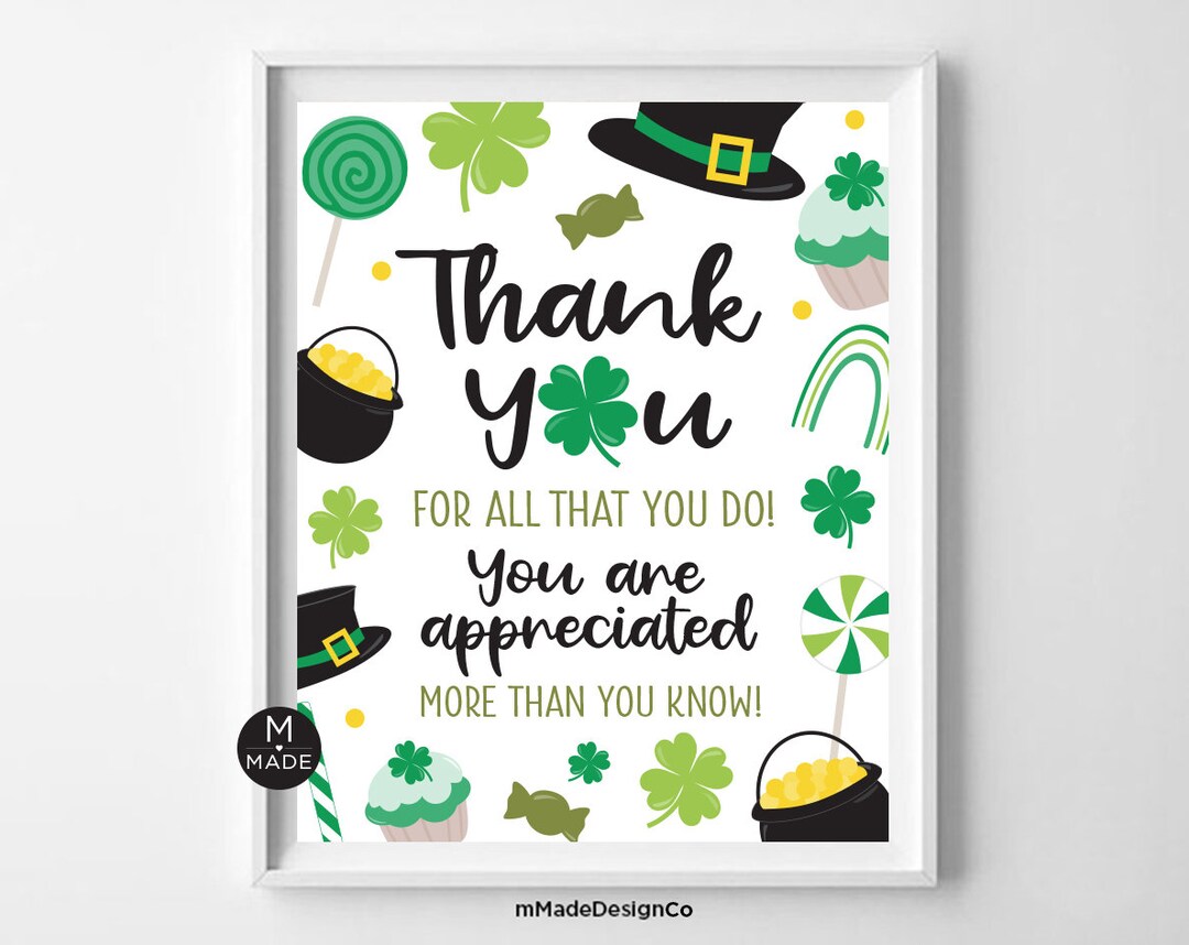St. Patrick's Day Thank You Sign Employee Appreciation Staff ...