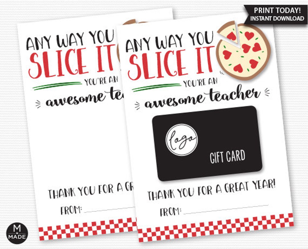 Pizza Teacher Gift Card Holder, Printable, Pizza Gift Card, Teacher ...