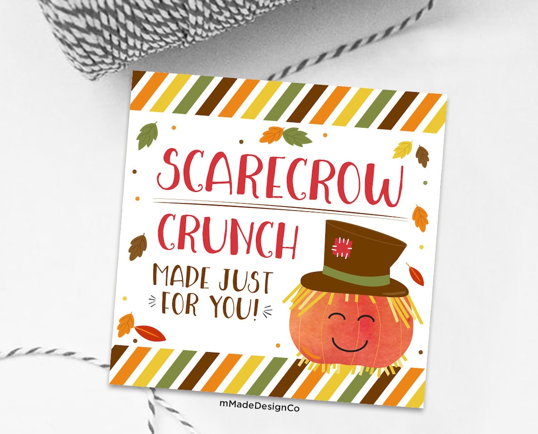 Thanksgiving Snack Mix Tags Scarecrow Crunch Homemade Snack Mix Labels ...