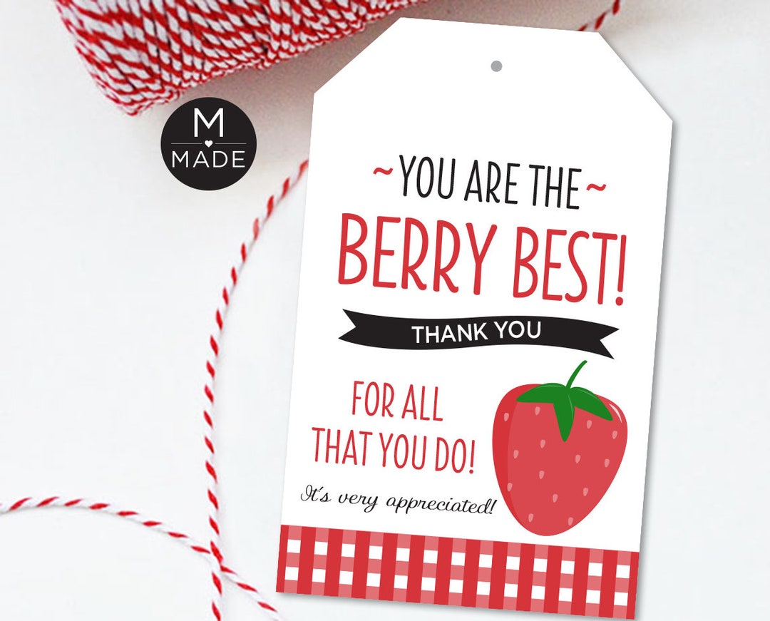 You Are the Berry Best, Strawberry Thank You Tags, Gift Tag, Treat Tag ...