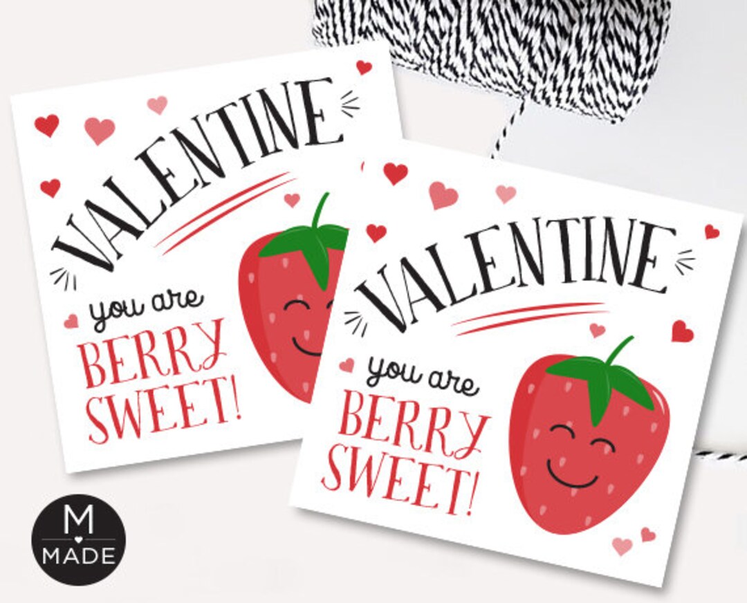 Berry Sweet Valentine Tags, Classroom Valentines, Strawberry Valentine ...