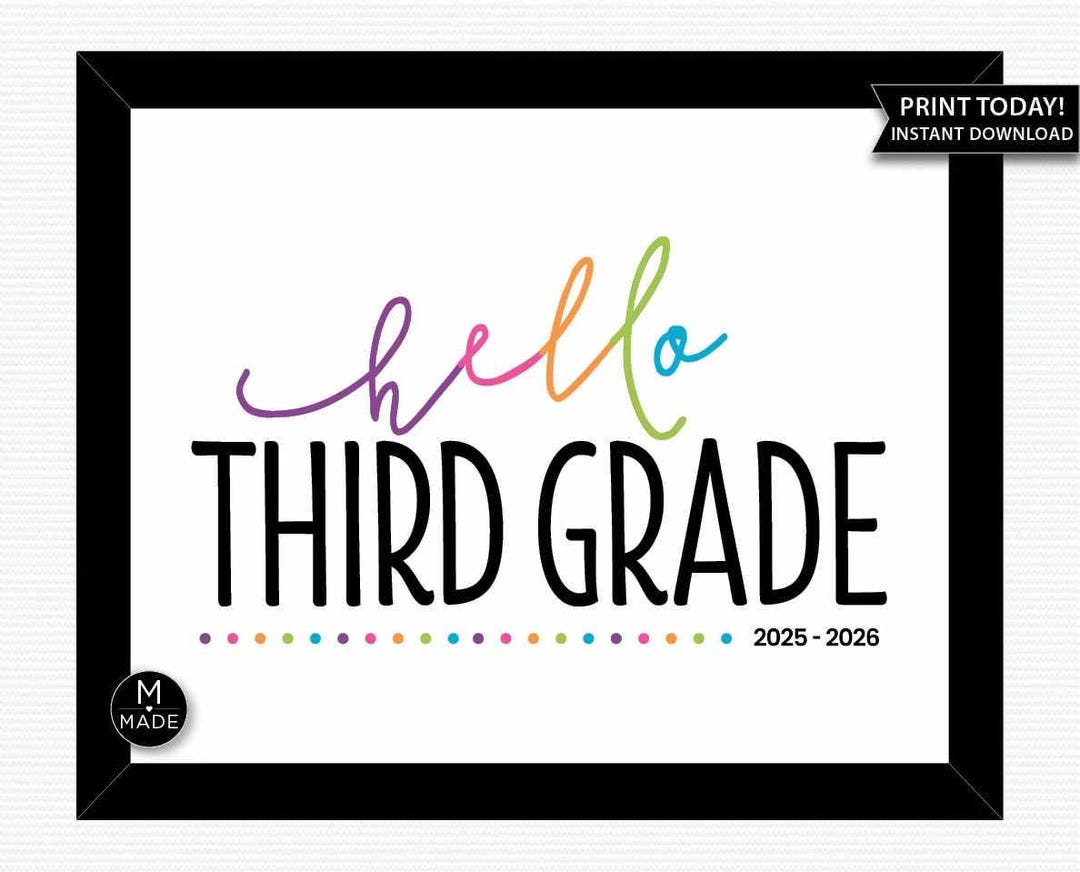 Hello Third Grade Sign 3rd Grade School Start Photo Prop School Sign ...