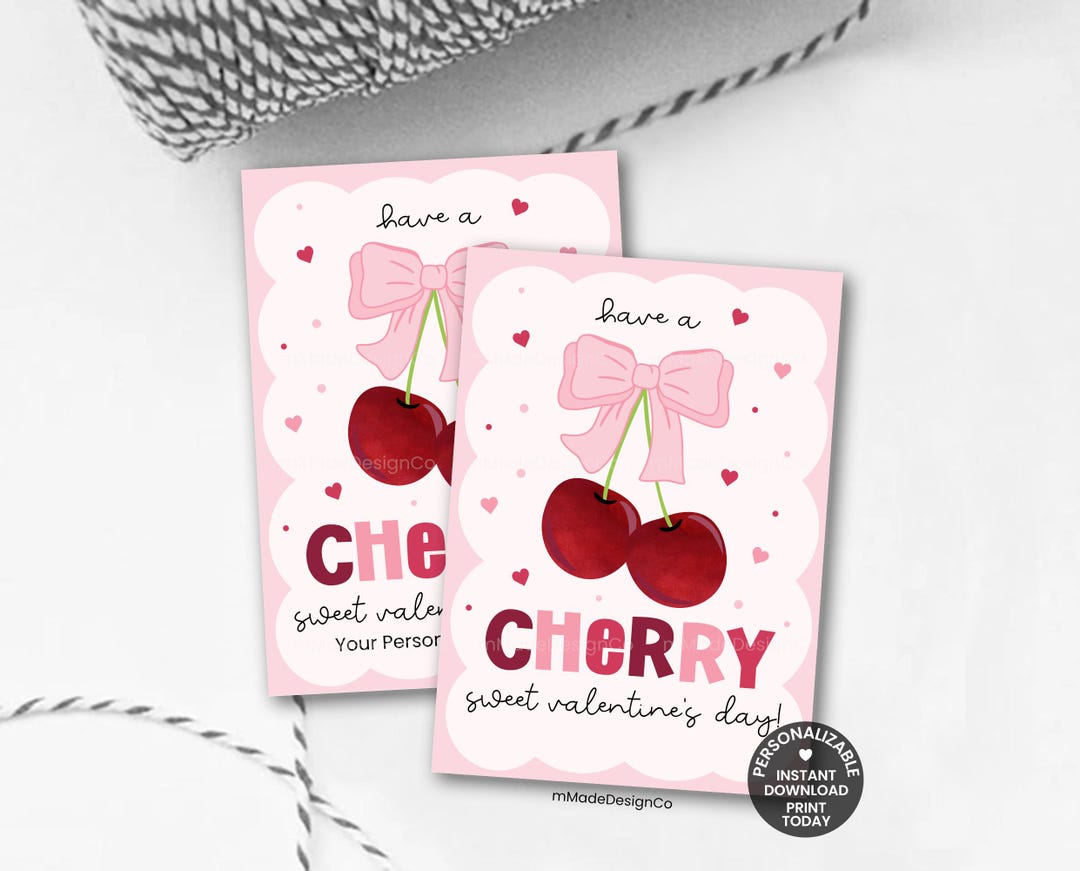 Cherry Sweet Valentine's Day Gift Tags Personalizable Template Hand ...