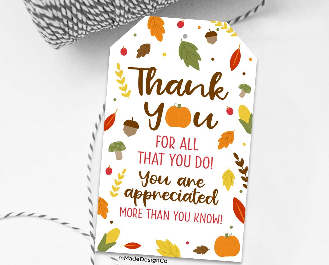 Fall Appreciation Tags Thanksgiving Thank You Gift Employee ...