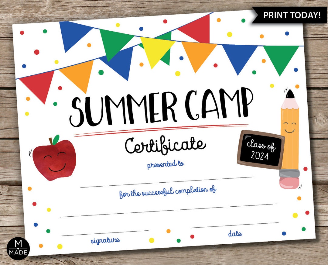 Summer Camp Certificate Diploma Camp Printables Summer Camp Graduation ...