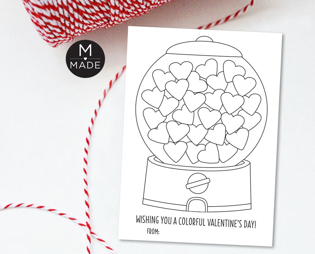 Coloring Valentine's Day Card, Printable, Colorful Valentine's Card ...