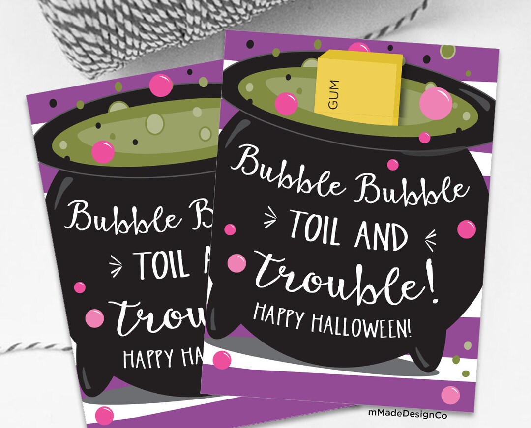 Bubble Gum Halloween Gift Tags Bubble Bubble Toil and Trouble Cauldron ...