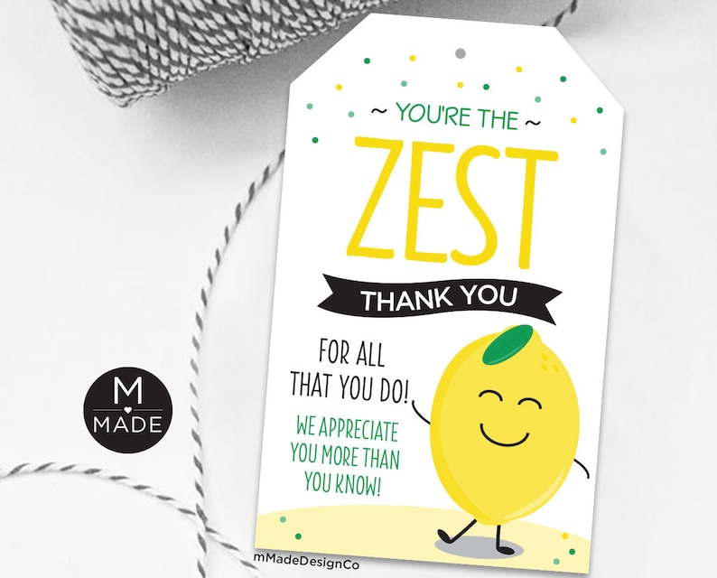 You're the Zest Thank You Tags Employee Appreciation - Etsy