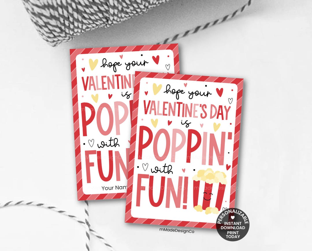 Popcorn Valentine's Day Tags Personalizable Template Poppin' With Fun ...