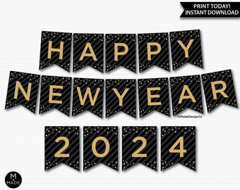 Happy New Year Banner Block Letters New Years Decorations - Etsy