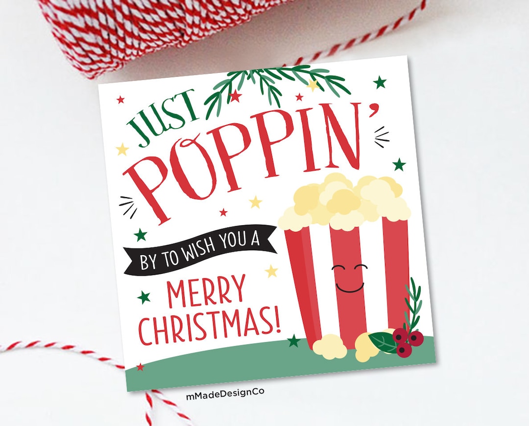 Christmas Popcorn Tags Just Poppin' by to Wish You A Merry Christmas ...