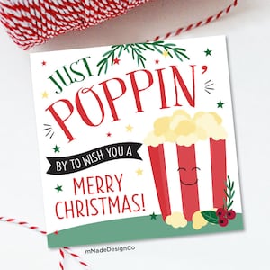 Christmas Popcorn Tags Just Poppin' by to Wish You A Merry Christmas ...