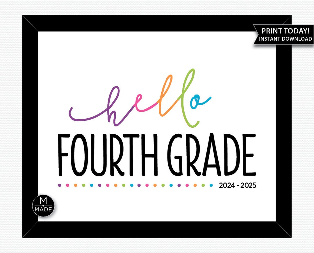Hello Fourth Grade Sign, 4th Grade, School Start Photo Prop, School ...