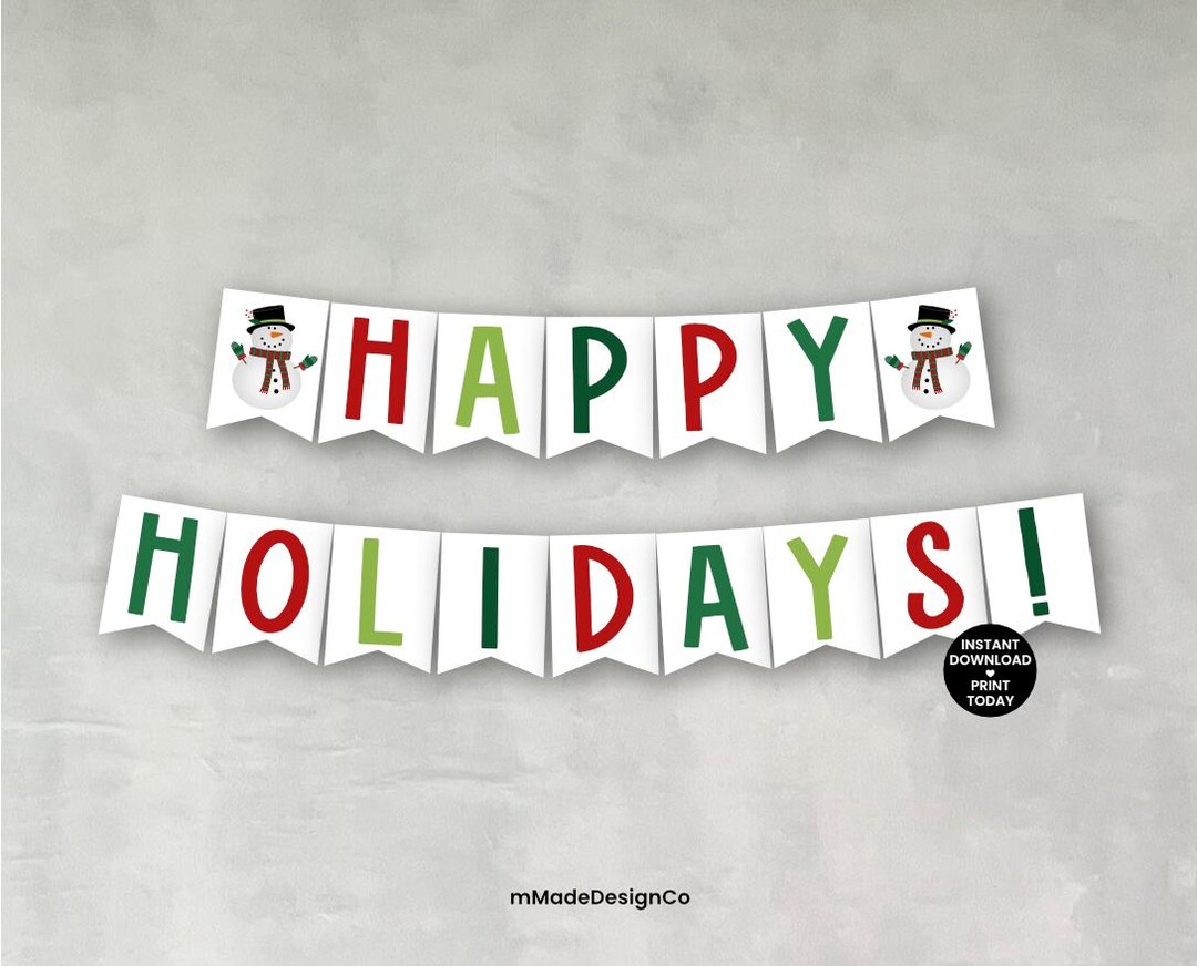 Happy Holidays Banner Printable Christmas Wall Hanging Holiday ...