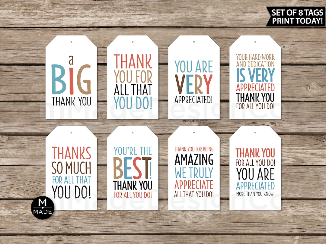 Appreciation Tags Set of 8 Employee Appreciation Tags Office Gifts ...