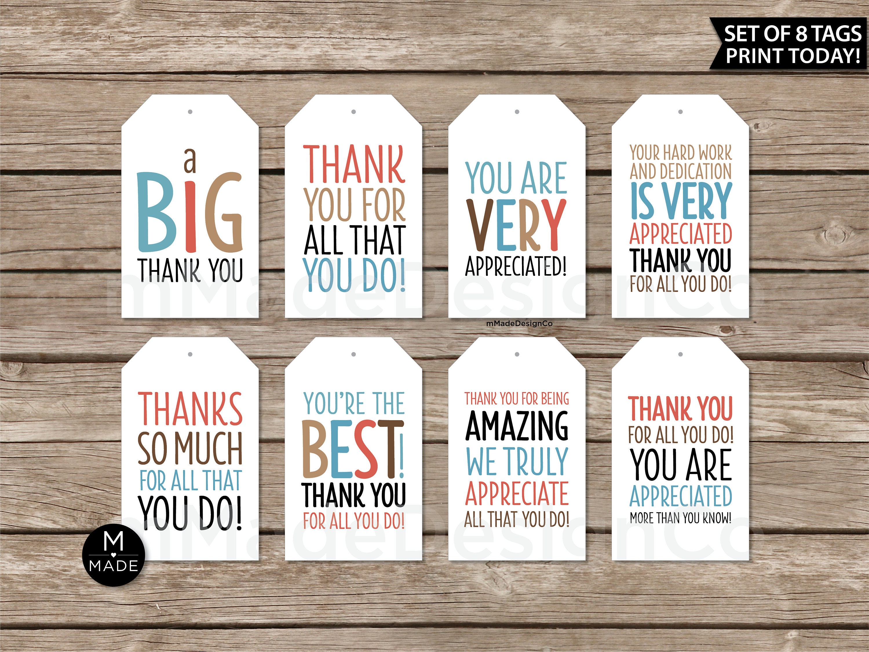 Appreciation Tags Set of 8 Employee Appreciation Tags Office Gifts ...