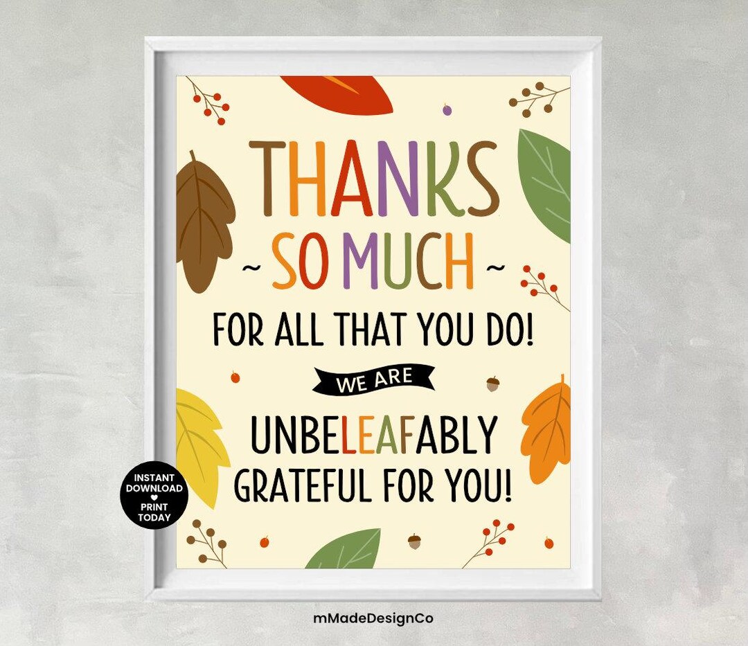 Fall Employee Appreciation Sign Autumn Office Thanksgiving Unbeleafably ...