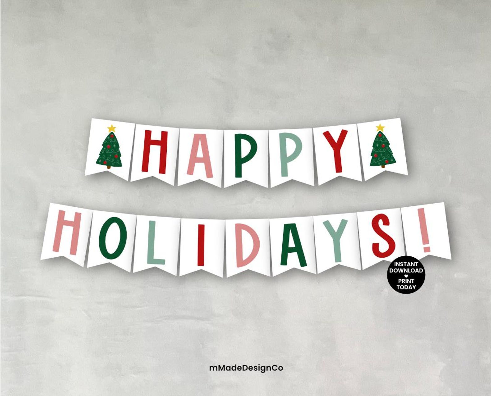 Happy Holidays Banner Printable Christmas Wall Hanging Holiday ...