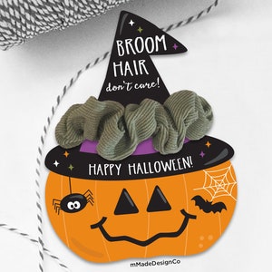 Halloween Hair Scrunchie Card Broom Hair Don't Care Pumpkin Witch Non ...