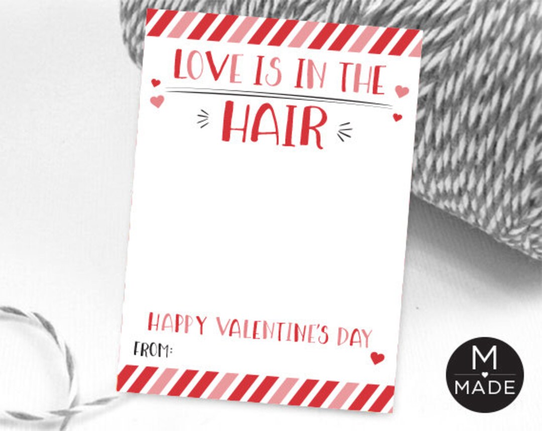 Love is in the Hair Card, Hair Ties Valentines, Hair Valentines ...