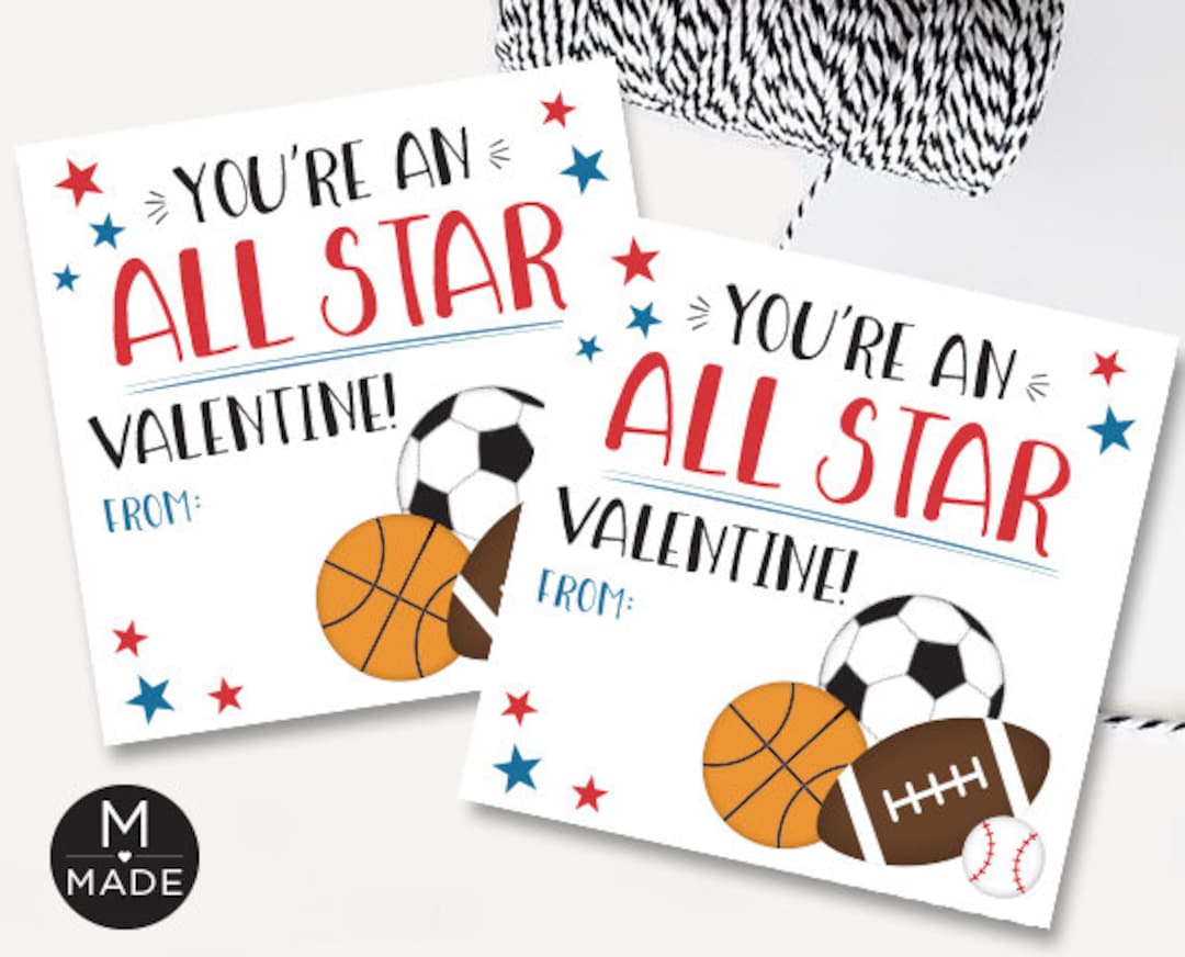 Sports Valentine, Sports Valentine's Tags, You're an All Star, Sports ...