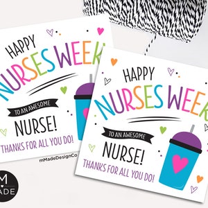 Happy Nurses Week Gift Tags Nurse Appreciation Week Latte Coffee Tea ...
