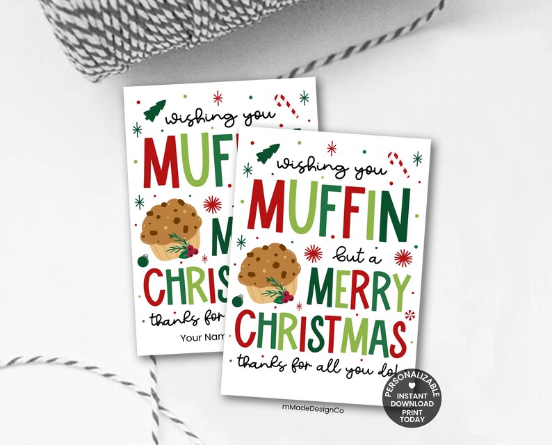 Christmas Muffin Thank You Tags Employee Appreciation Staff Thank You ...