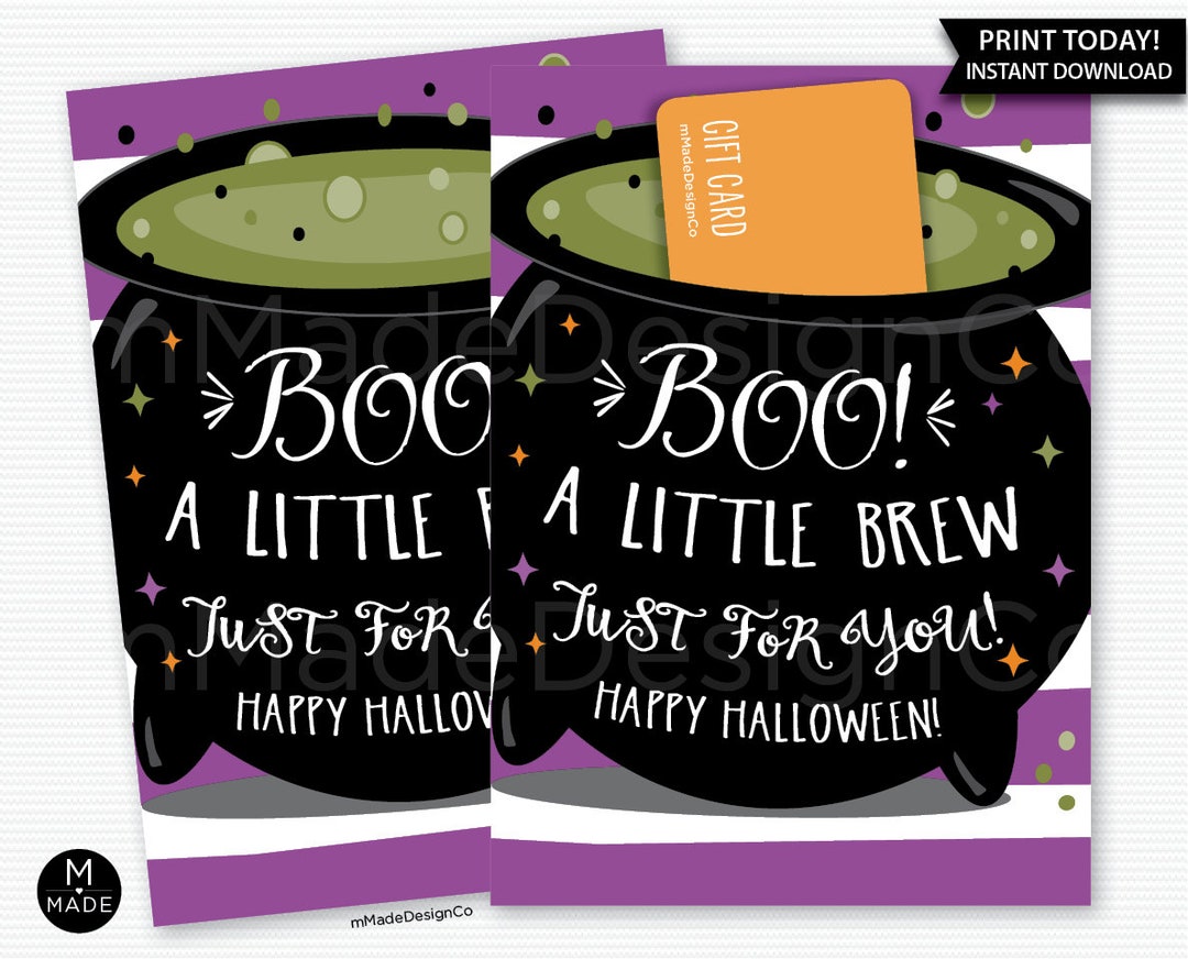 Halloween Gift Card Holder Boo Little Brew for You Cauldron Coffee ...