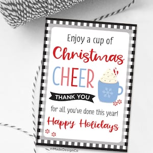 Cup of Cheer Gift Tags for Teachers and Staff Blue Red Teacher ...