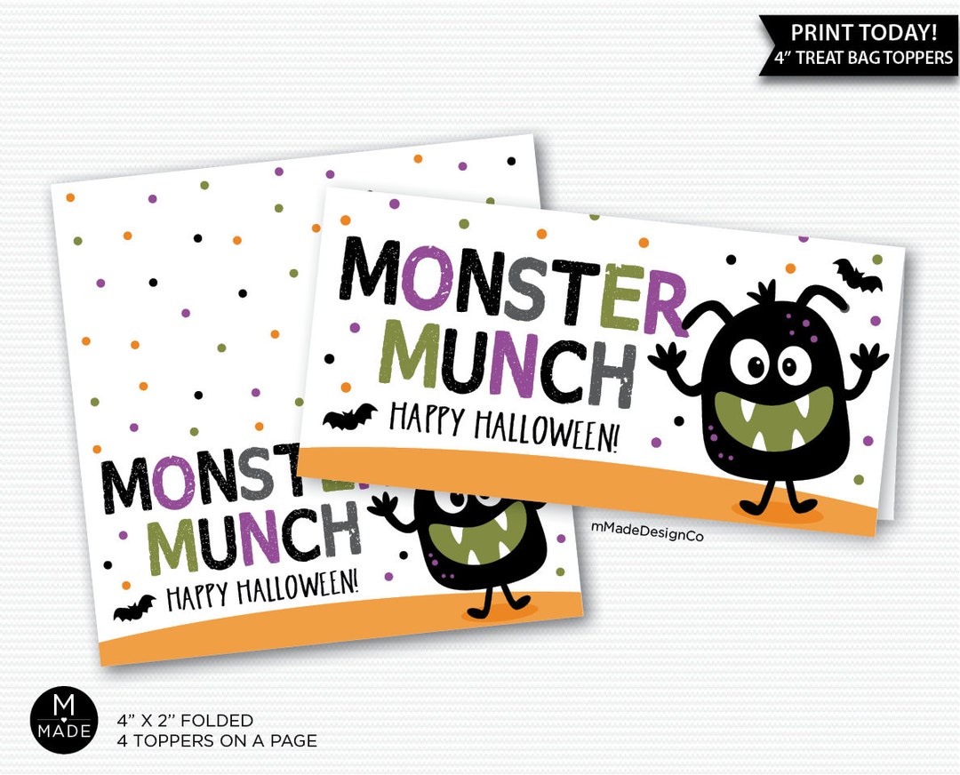 Halloween Treat Bag Toppers Monster Munch Snack Mix Labels Homemade ...